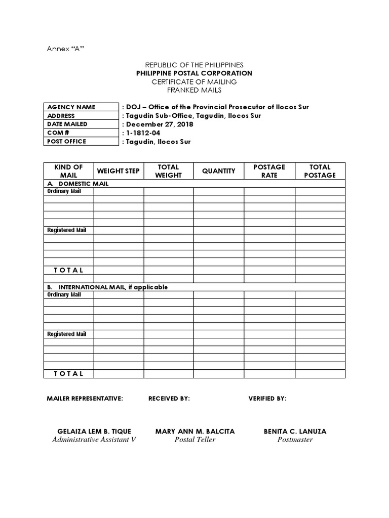 MAIL Daily Statement of Mailing | PDF