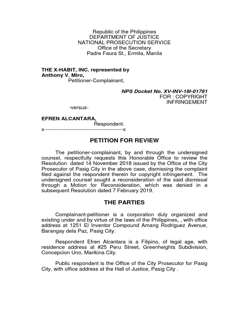 Petition for Review DOJ | Defamation | Justice