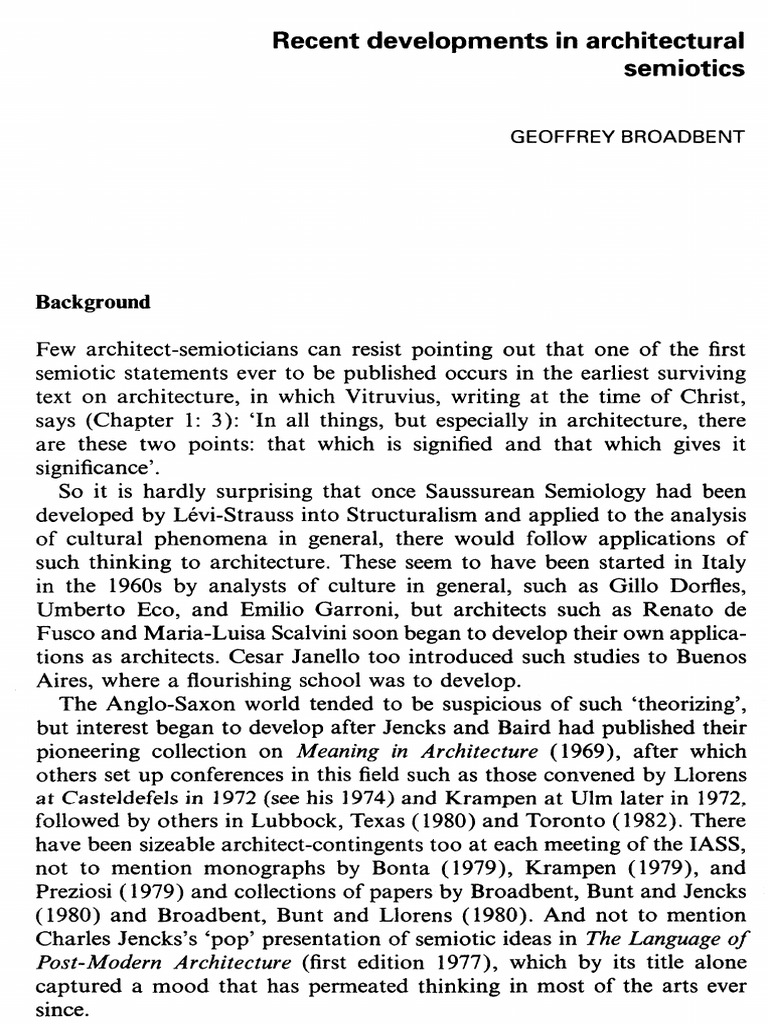 GEOFFREY BROADBENT Recent Developments in Architectural Semiotics f3 ...