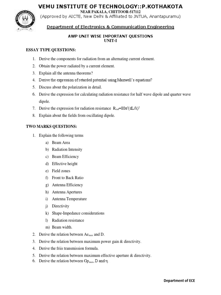 Awp Unit Wise Questions | PDF | Radio Propagation | Antenna (Radio)