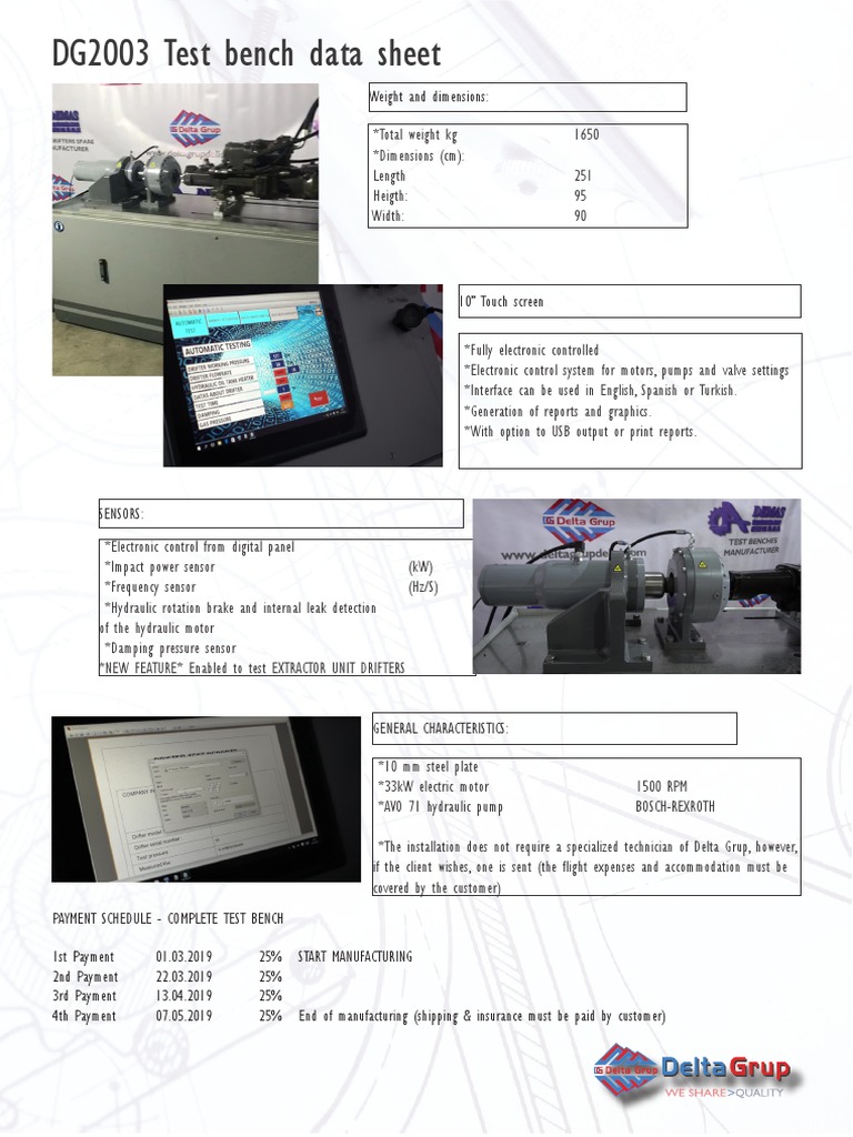 DG2003 Test Bench Data Sheet: Weight and Dimensions | PDF | Electric ...