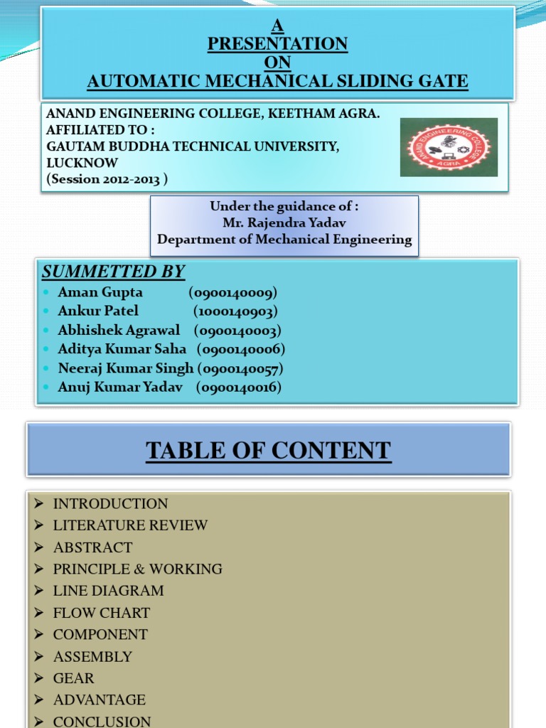 Design and Working Principle of an Automatic Mechanical Sliding Gate ...