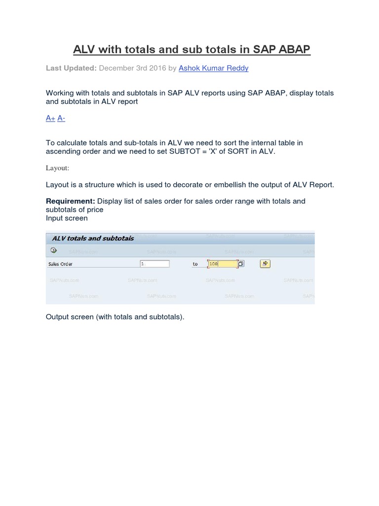 ALV With Totals and Sub Totals in SAP ABAP | PDF | Computer Programming ... ALV With Totals and Sub Totals in SAP ABAP | PDF | Computer Programming ...