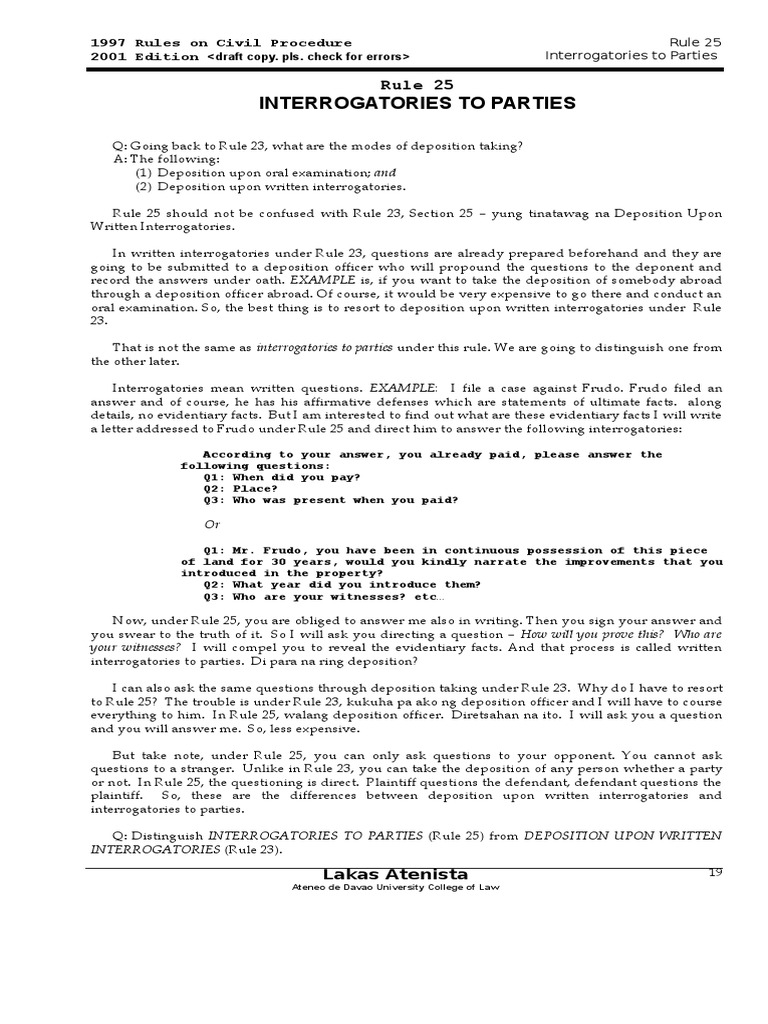Evidence Riano | PDF | Interrogatories | Deposition (Law)