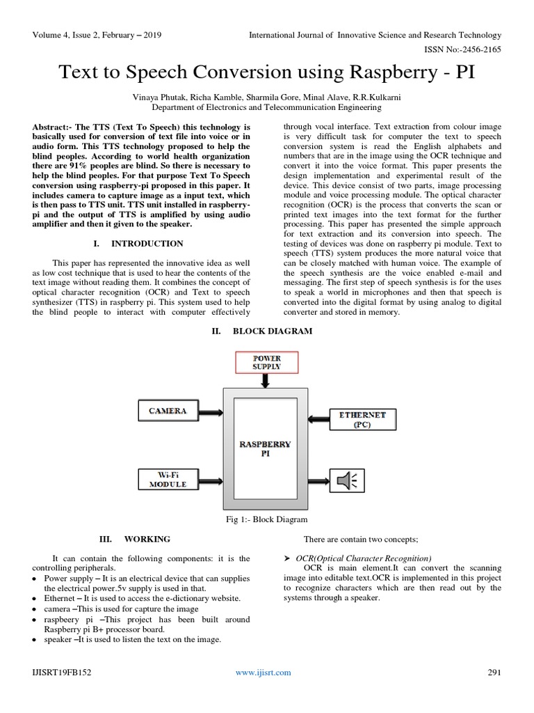 Text To Speech Conversion Using Raspberry - PI | PDF | Speech Synthesis | Optical Character ...