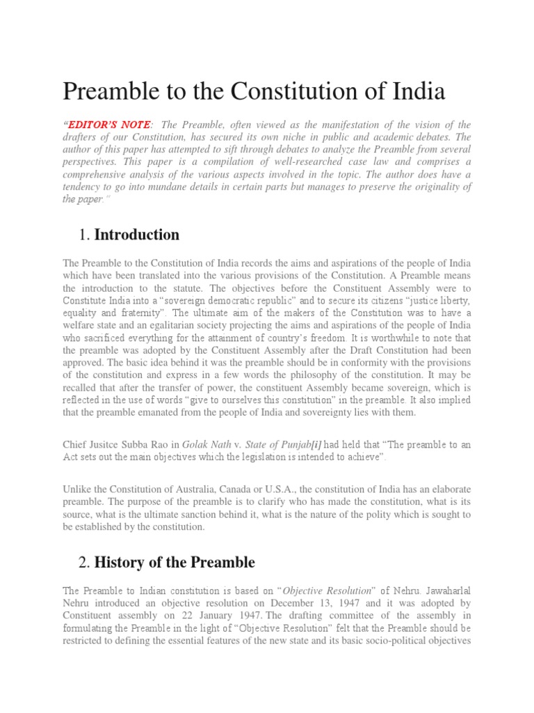 Preamble To The Constitution of India | PDF | Republic | Sovereignty