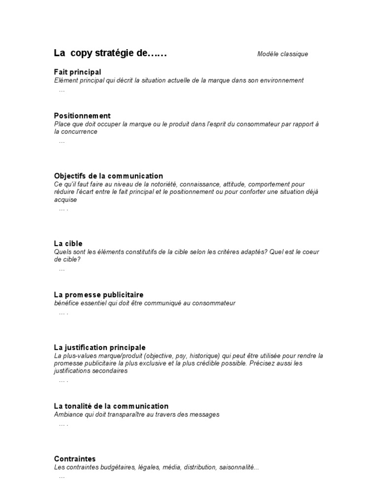 La Copy Strategie Document Modele - Francais | PDF