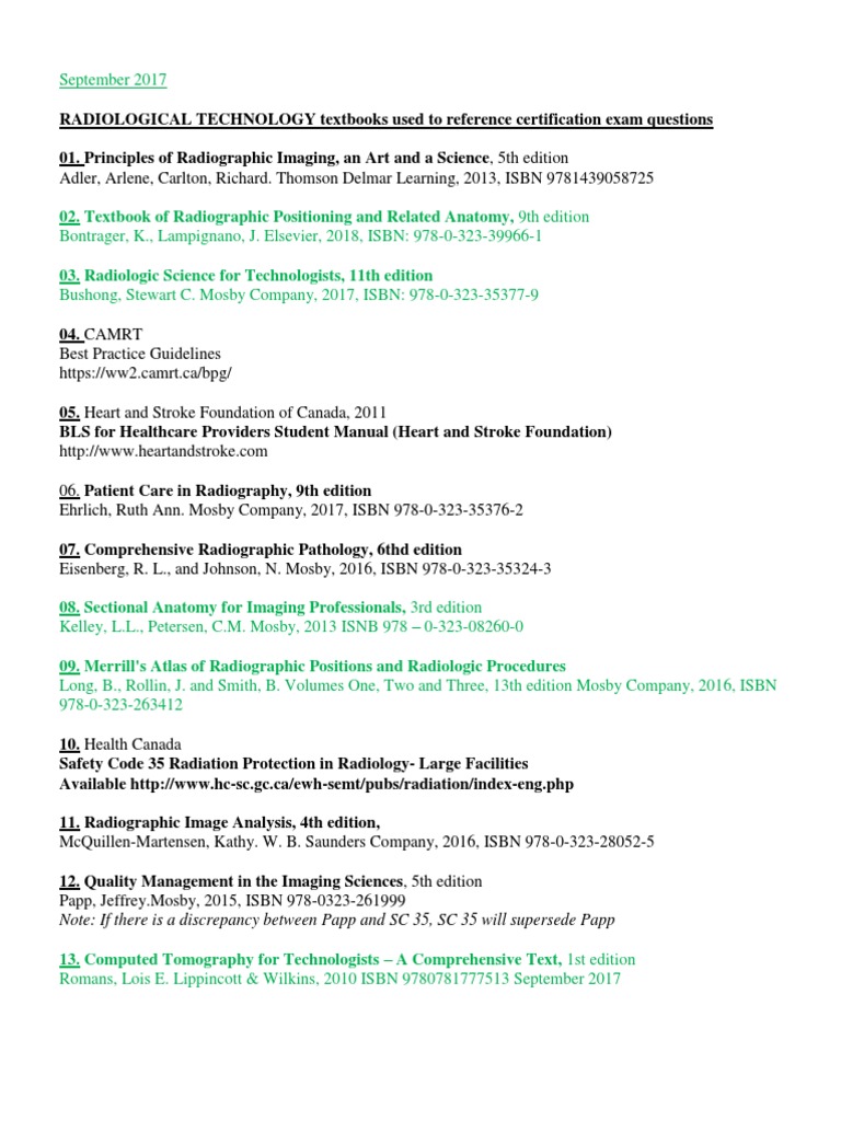 CAMRT Recommended Textbooks List | PDF