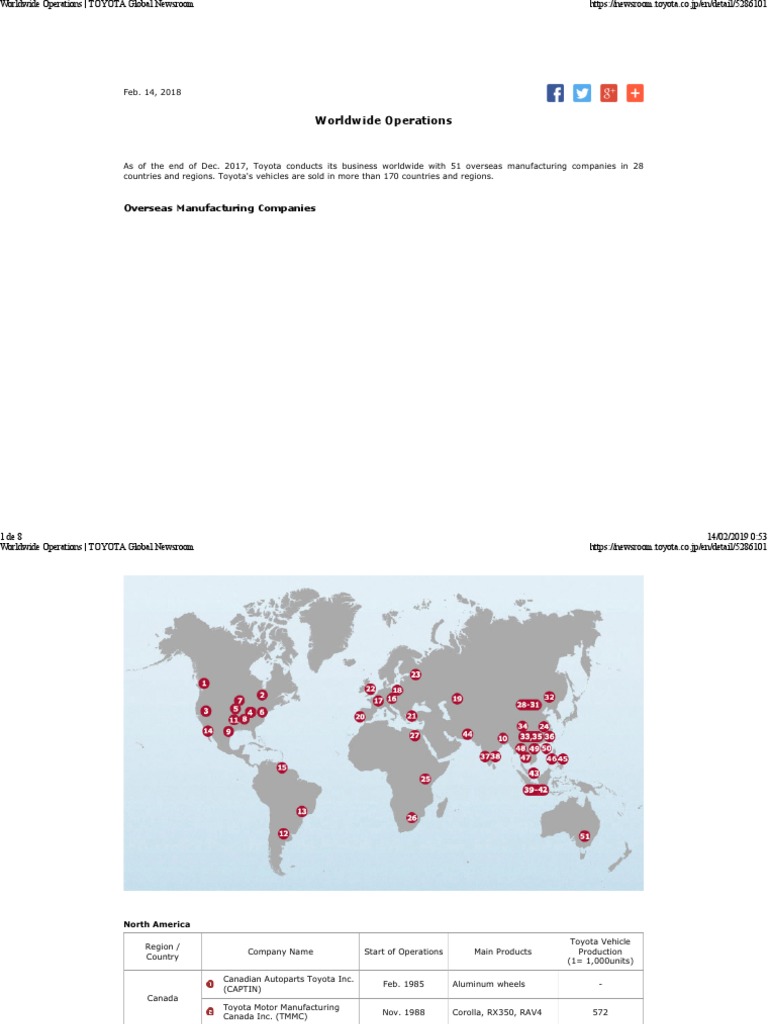 Toyota's Global Manufacturing Overview | PDF | Toyota | Off Road Vehicles