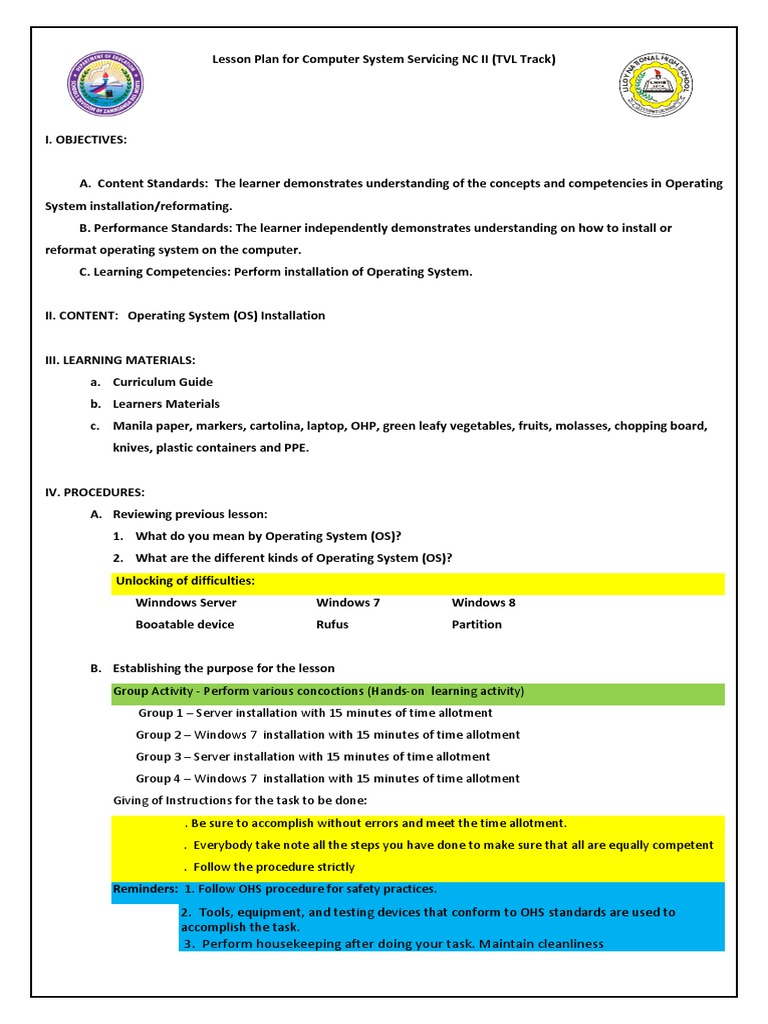 Lesson Plan For OS Installation | PDF | Fermentation | Operating System