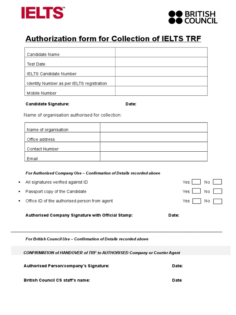 Authorization Form For Collection of IELTS TRF | PDF