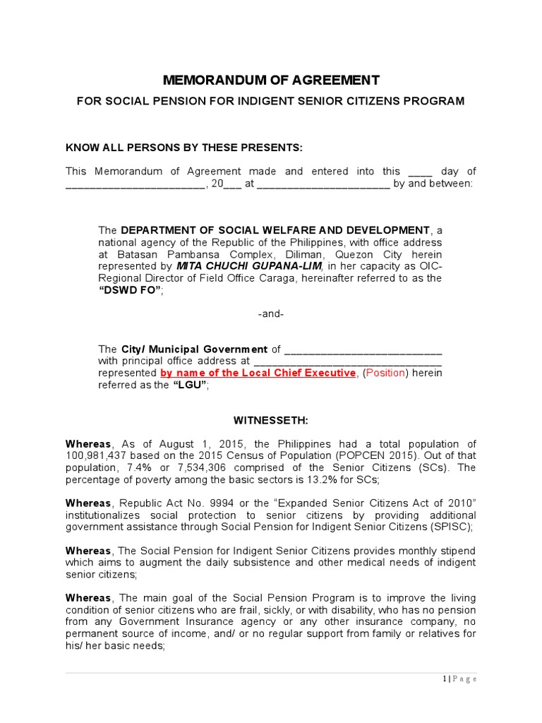 Social Pension Agreement for Seniors | PDF | Poverty | Poverty ...