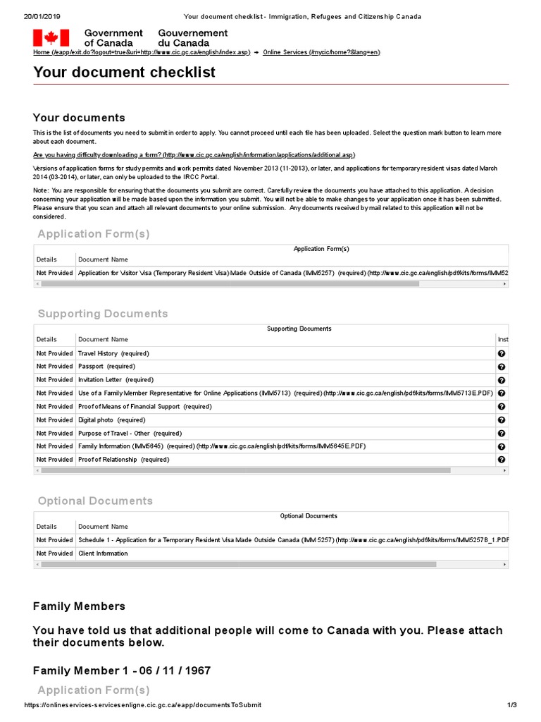 Your Document Checklist - Immigration, Refugees and Citizenship Canada ...