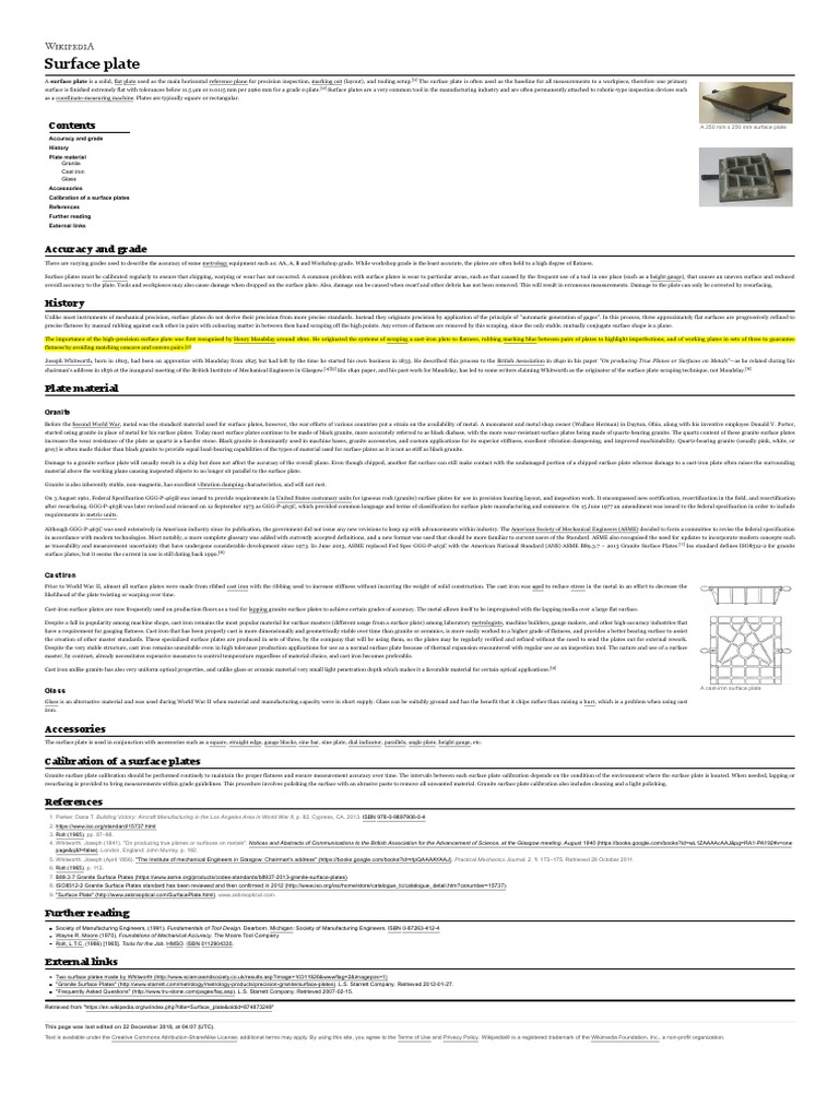 Surface Plate - Wikipedia PDF | PDF | Industrial Processes | Crafts
