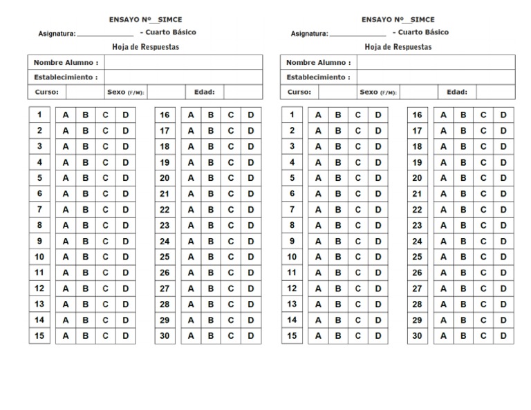 Hoja de Respuestas 30 Preguntas | PDF