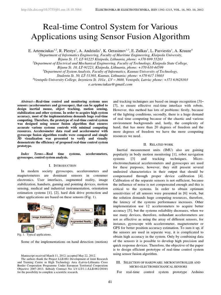 Real-Time Control System For Various Applications Using Sensor Fusion ...