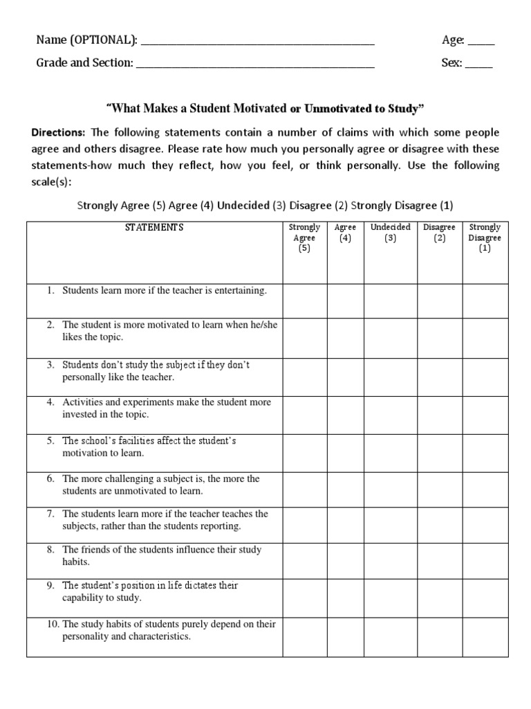 Questionnaires | PDF | Motivation | Motivational