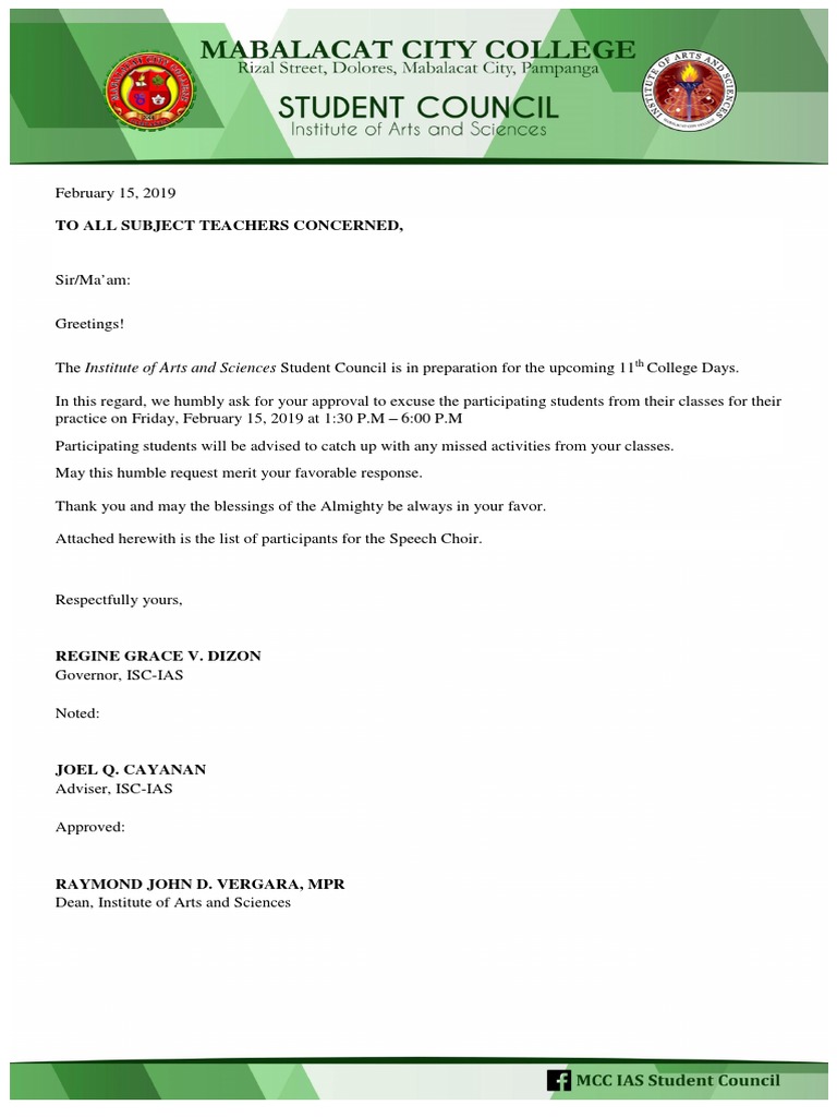 Excuse Letter Speech Choir | PDF