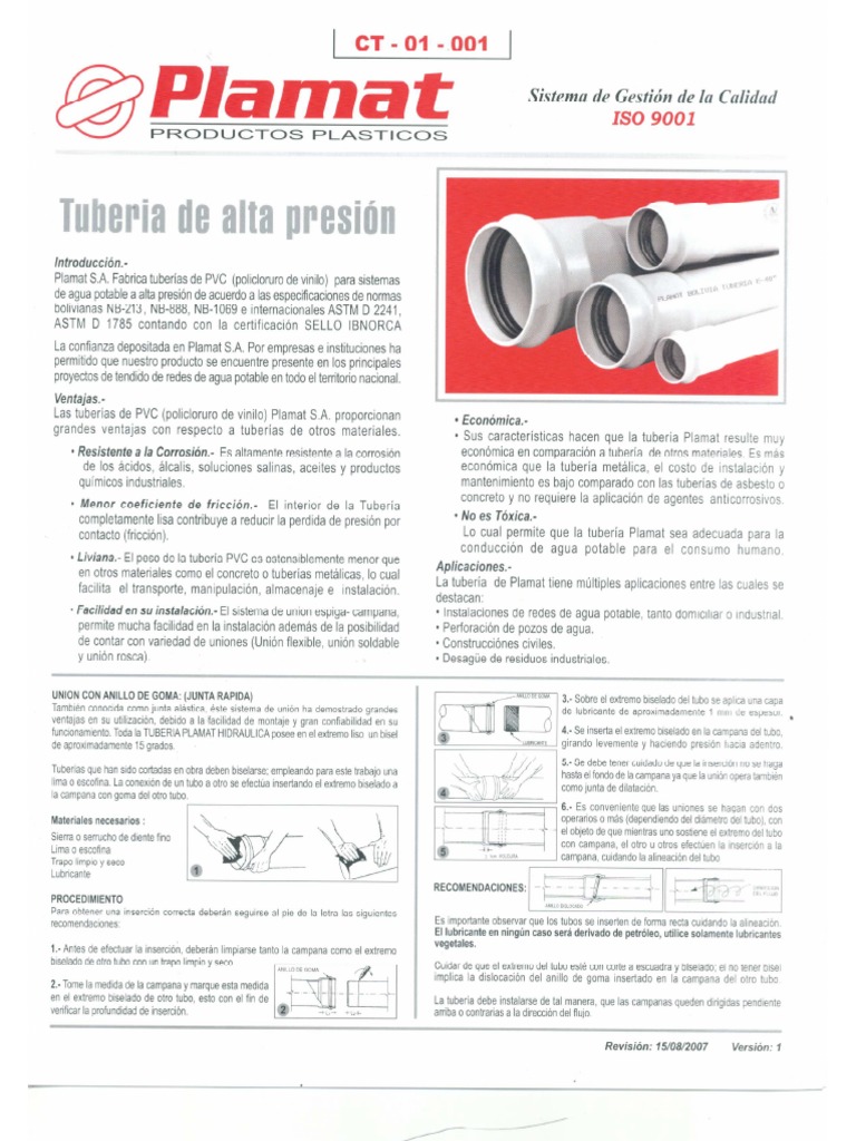 Plamat - Datos Tuberías PDF | PDF