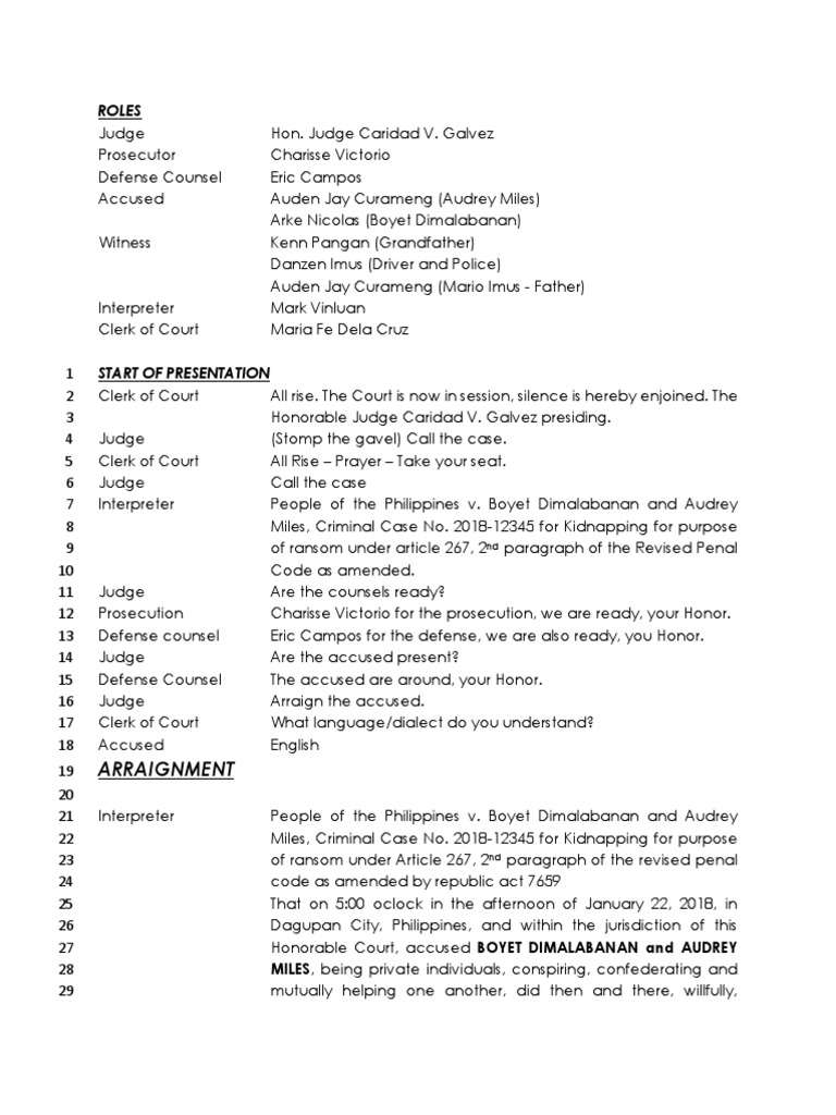 Script For Practice Court 11 | PDF | Witness | Prosecutor