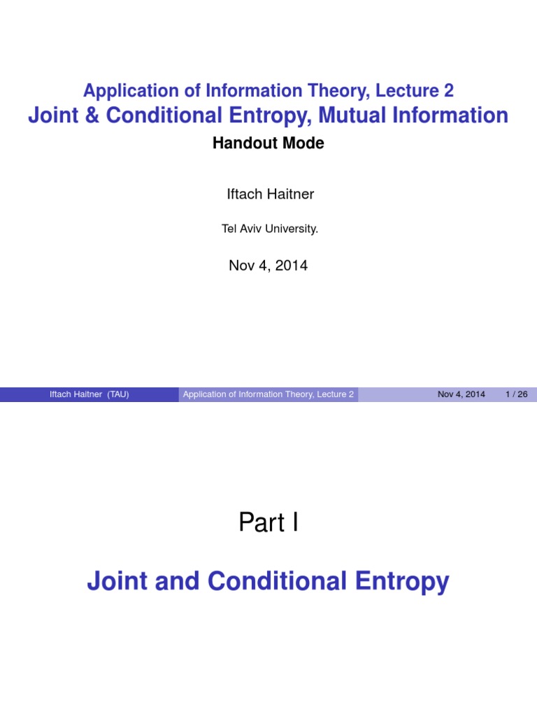 Joint & Conditional Entropy, Mutual Information: Application of ...