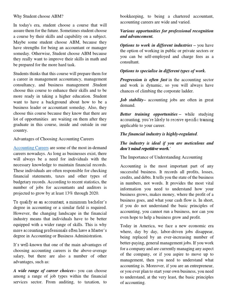 Why Student Choose ABM | PDF | Certified Public Accountant | Accounting