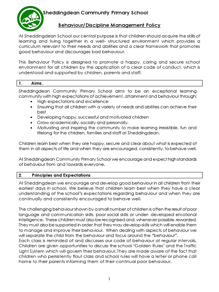 Sheddingdean Community Primary School Behaviour/Discipline Management ...