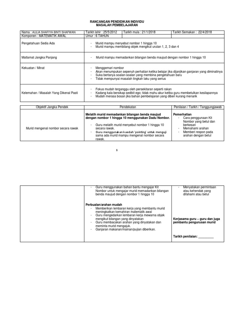 Rancangan Pendidikan Individu | PDF