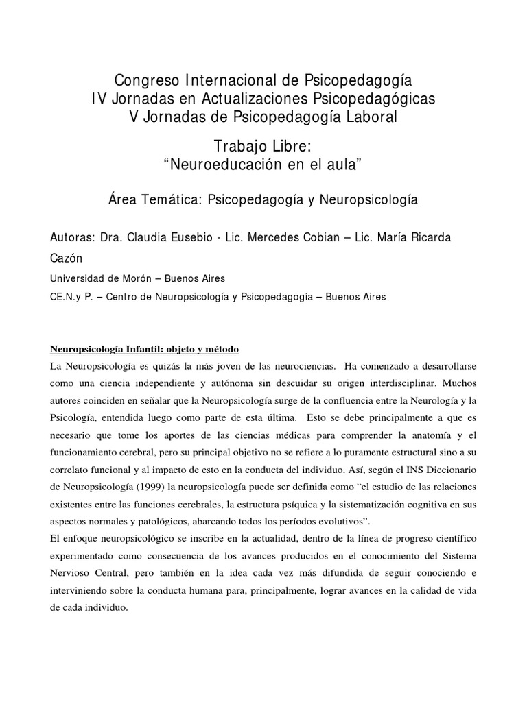 Neuroeducaci-N en El Aula PDF | PDF | Cerebro | Aprendizaje