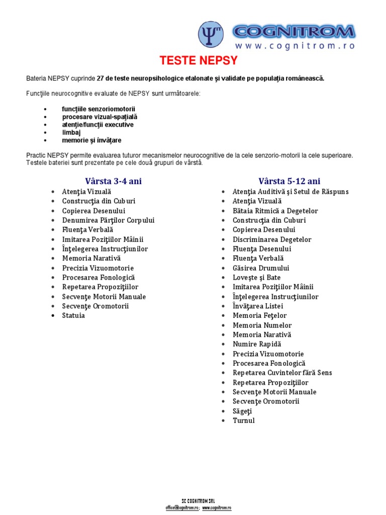 Lista Teste Nepsy PDF | PDF