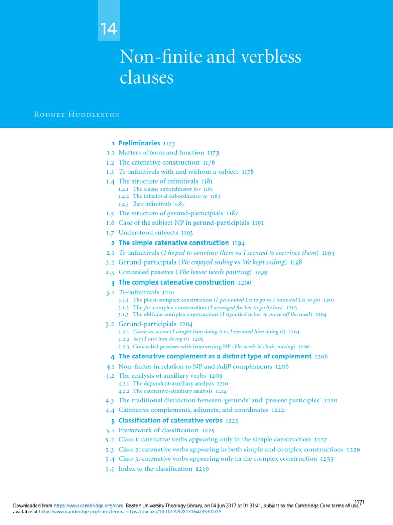 Nonfinite and Verbless Clauses PDF | PDF | Clause | Subject (Grammar)