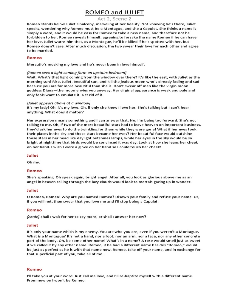 Romeo and Juliet Act 2 Scene 2 | PDF | Characters In Romeo And Juliet ...
