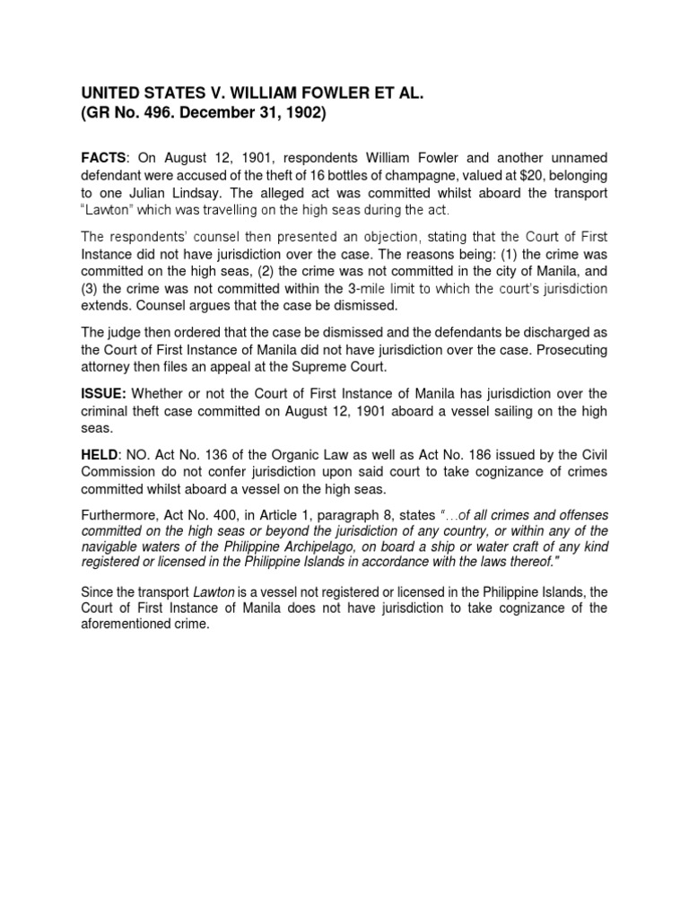 US V Fowler Case Digest | PDF