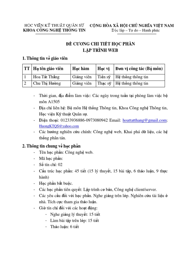 De Cuong Lap Trinh Web | PDF