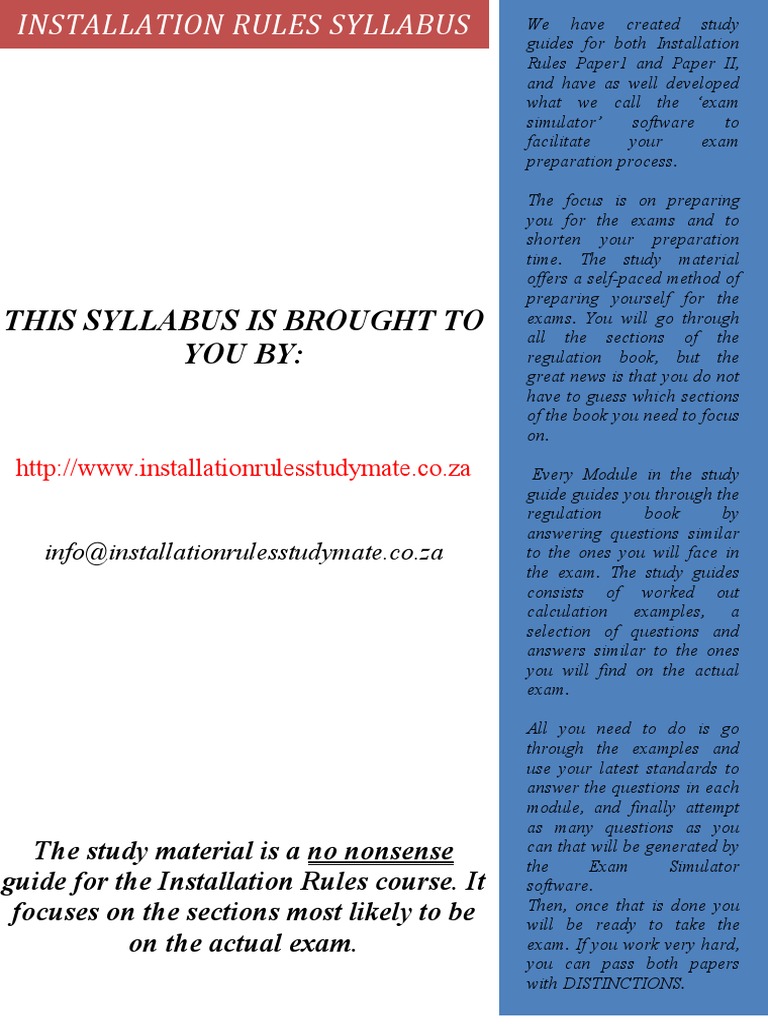 Installation Rules Course Syllabus | PDF | Electrical Wiring | Test ...