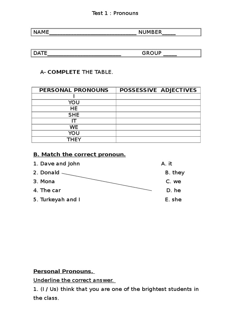 Pronouns Test | PDF | Syntactic Relationships | Semantic Units