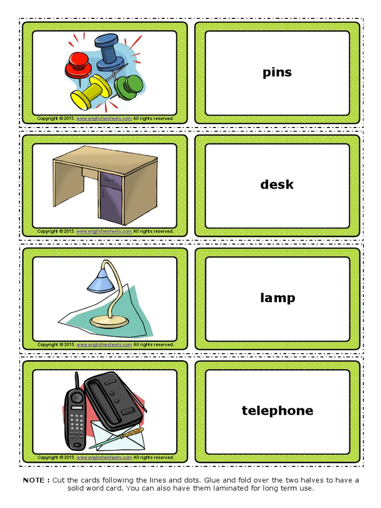 Office Esl Vocabulary Game Cards For Kids | PDF | Stationery | Office Work