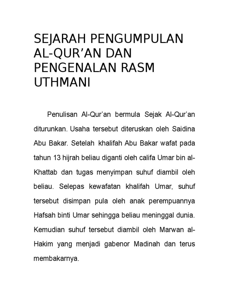 SEJARAH Penulisan Rasm Uthmani | PDF