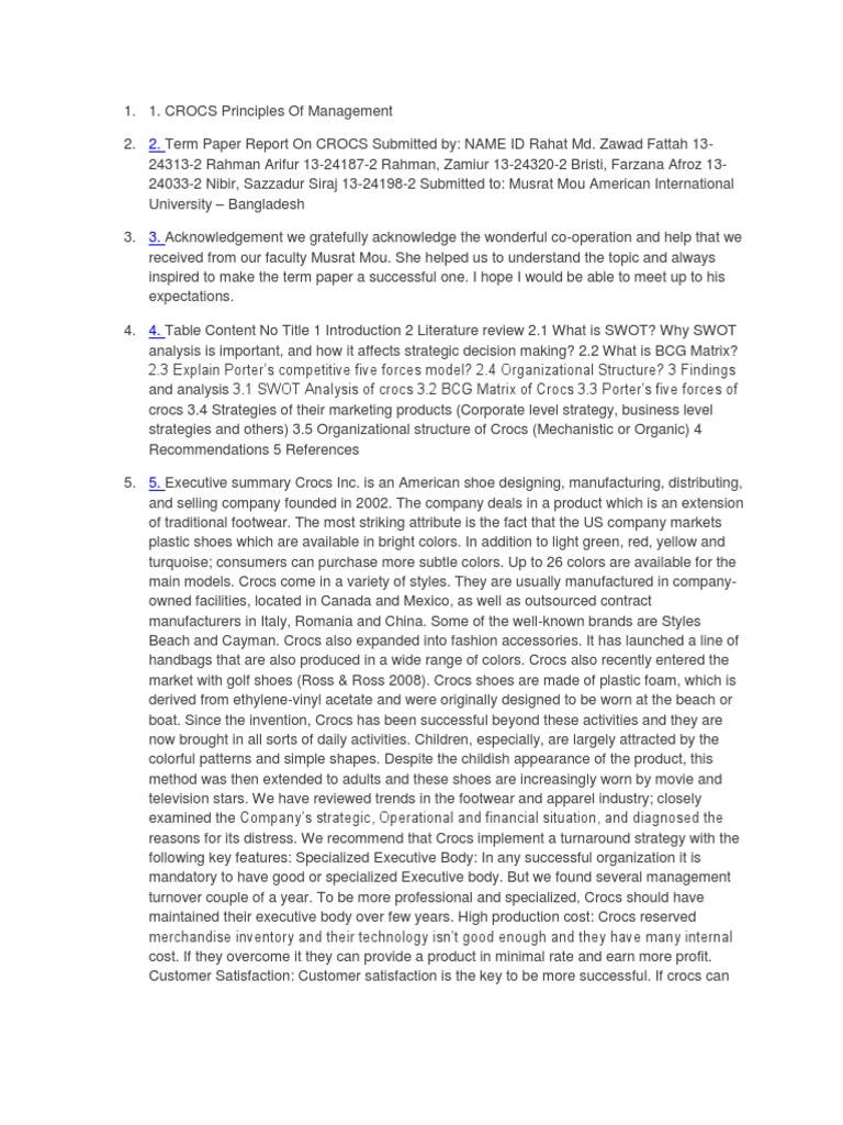 Crocs Paper | PDF | Swot Analysis | Economies