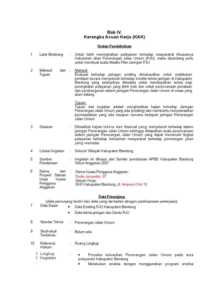 Contoh KAK Masterplan PJU | PDF