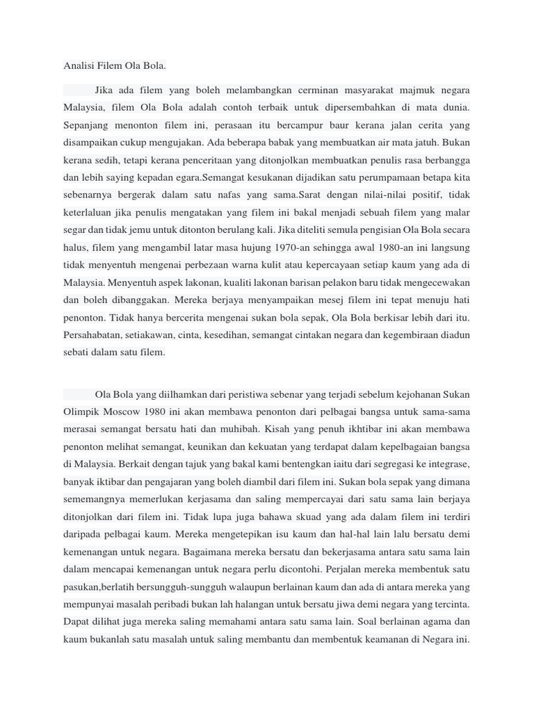 Analisis Filem Ola Bola dan Nilai Kesatuan | PDF | Olahraga & Rekreasi ...