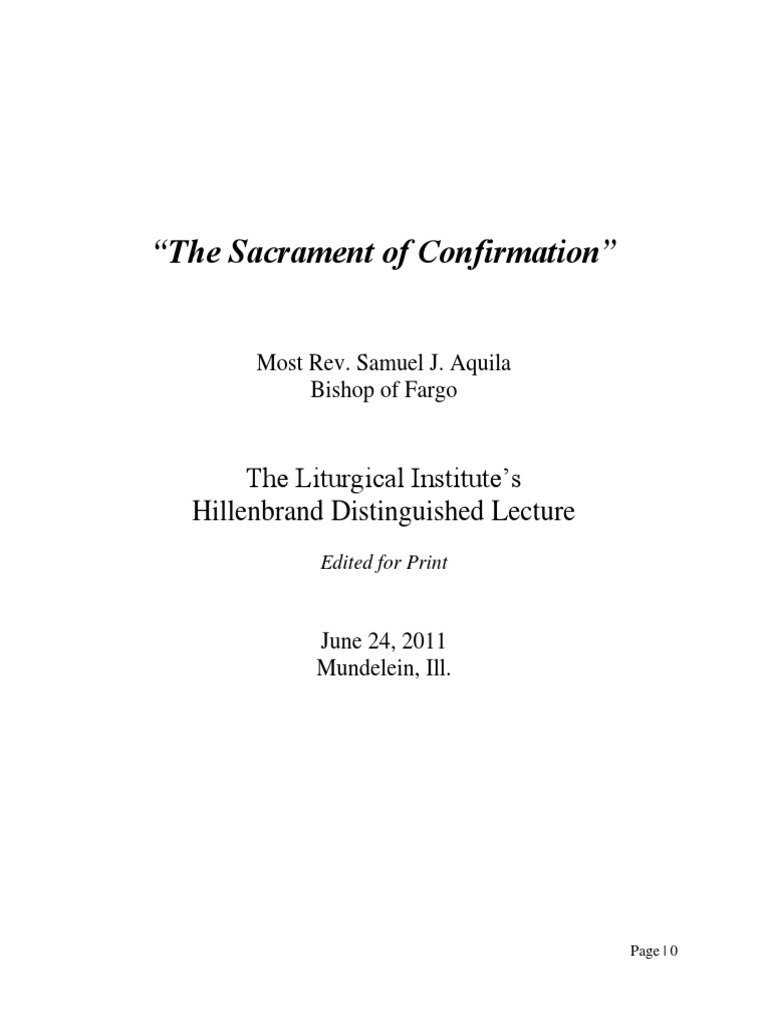 "The Sacrament of Confirmation": The Liturgical Institute S Hillenbrand ...