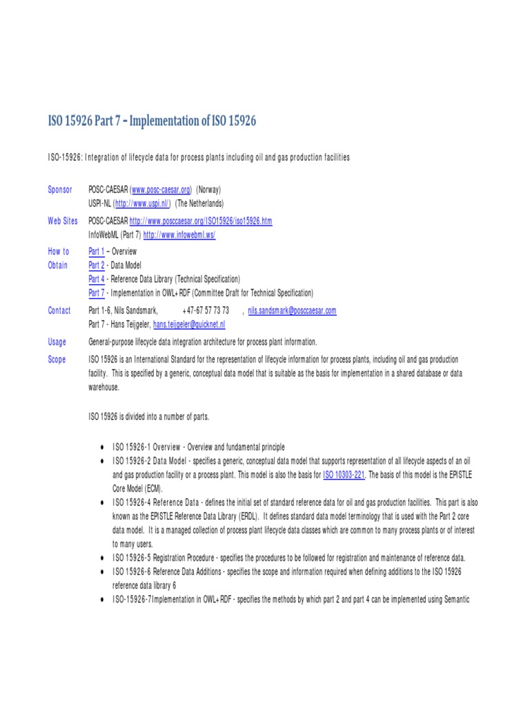 ISO 15926 Part 7 - Implementation of ISO 15926 | PDF | Data Model ...