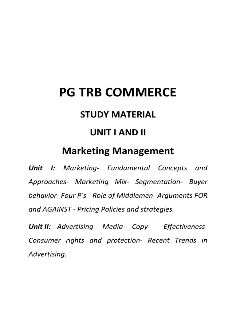 PG TRB Commerce Study Material 6 PDF | PDF | Market Segmentation | Cash ...