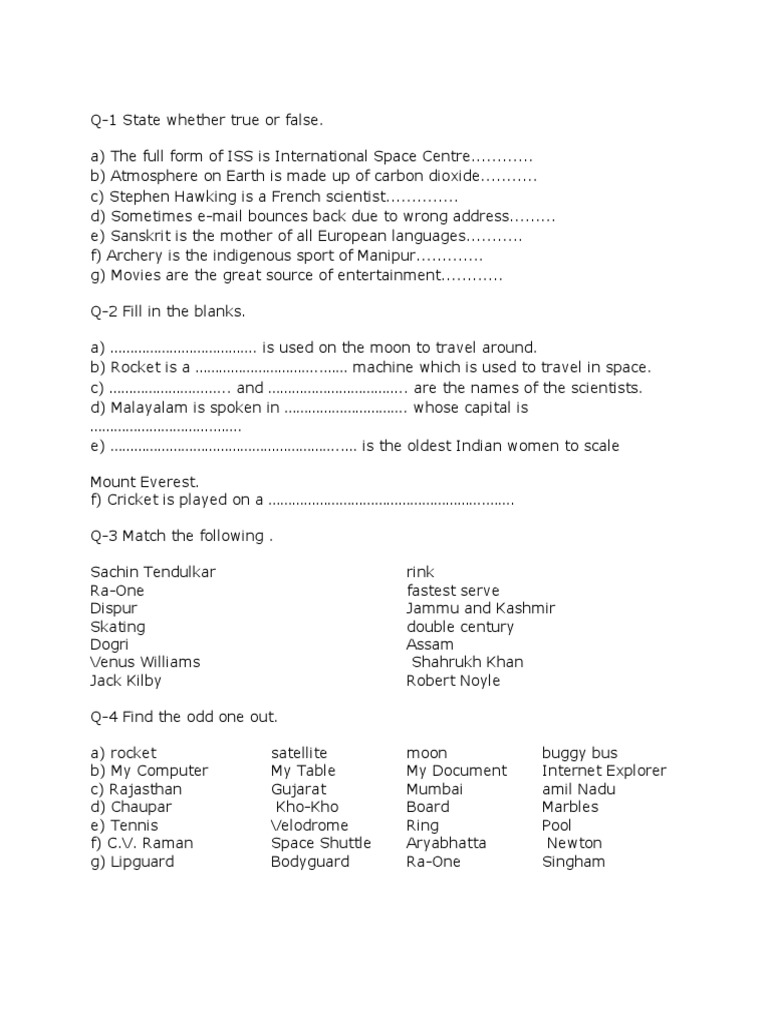 Class 3 GK Worksheet 2 | PDF