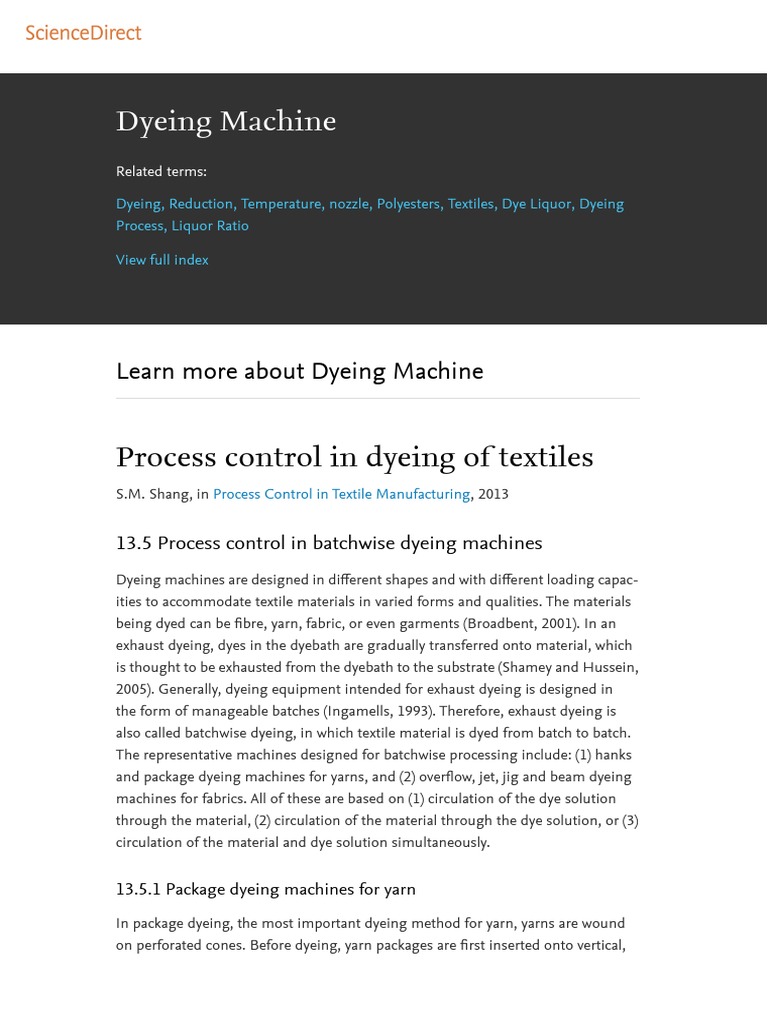 Dyeing Machine: Process Control in Dyeing of Textiles | PDF | Dyeing | Dye