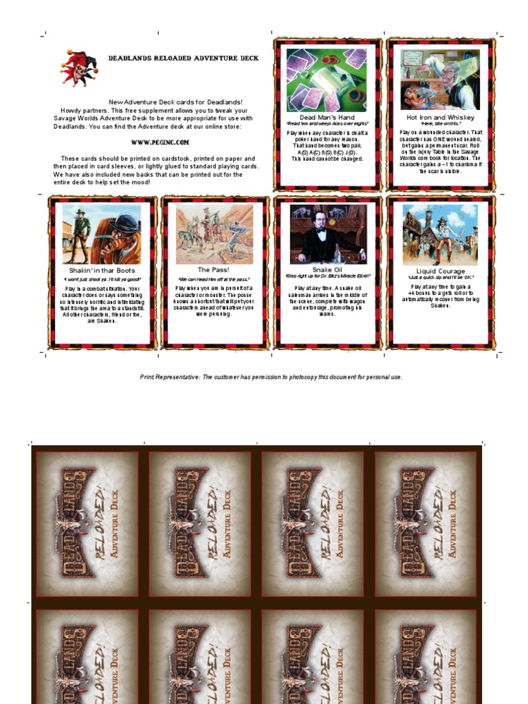 Dead Man's Hand Hot Iron and Whiskey New Adventure Deck Cards For ...