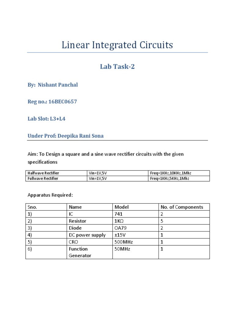 Linear Integrated Circuits: Lab Task-2 | PDF