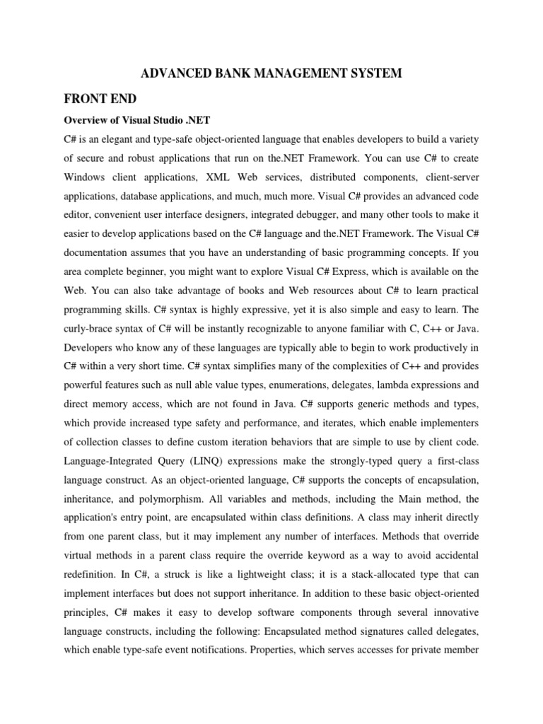 Advanced Bank Management System | PDF | C Sharp (Programming Language ...