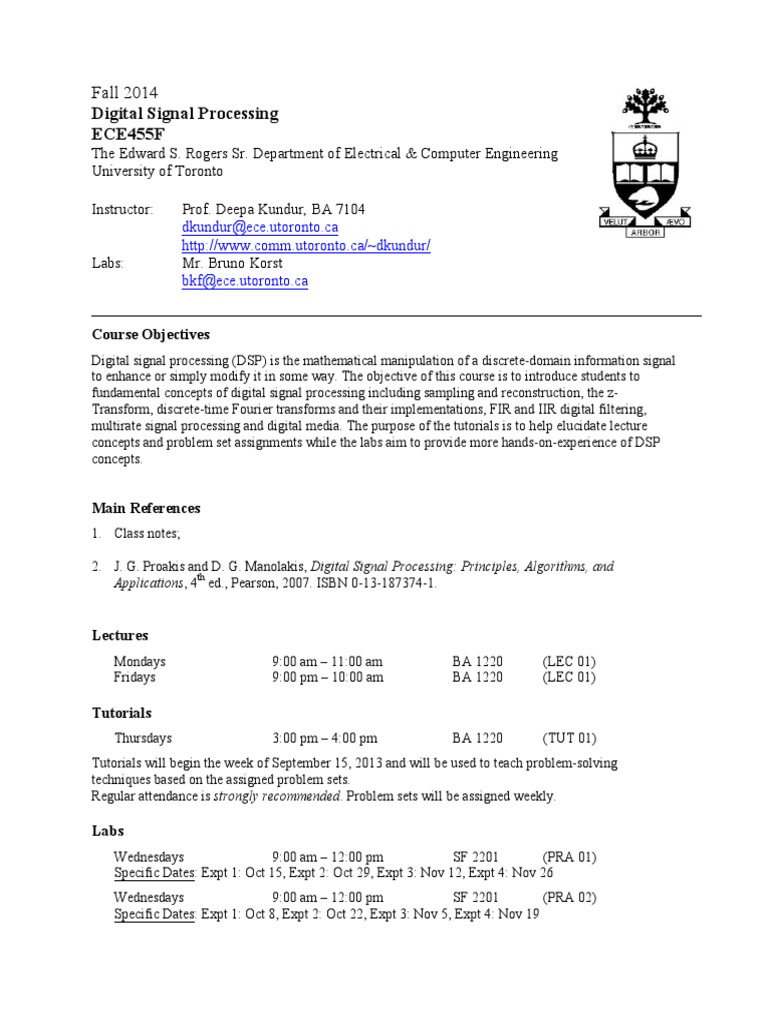 DSP Course Overview by Prof. Deepa Kundur | PDF | Digital Signal Processing | Sampling (Signal ...